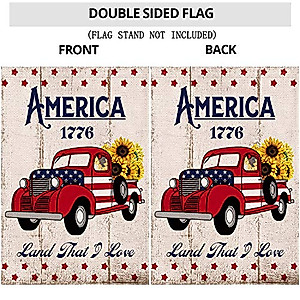 EKOREST 4th of July Garden Flag for Outside,American Red Truck with Summer Sunflowers,12 x 18 Double Sided,Small Independence Day Farmhouse Décor,Patriotic Star Yard Flags for Memorial Day Outdoor