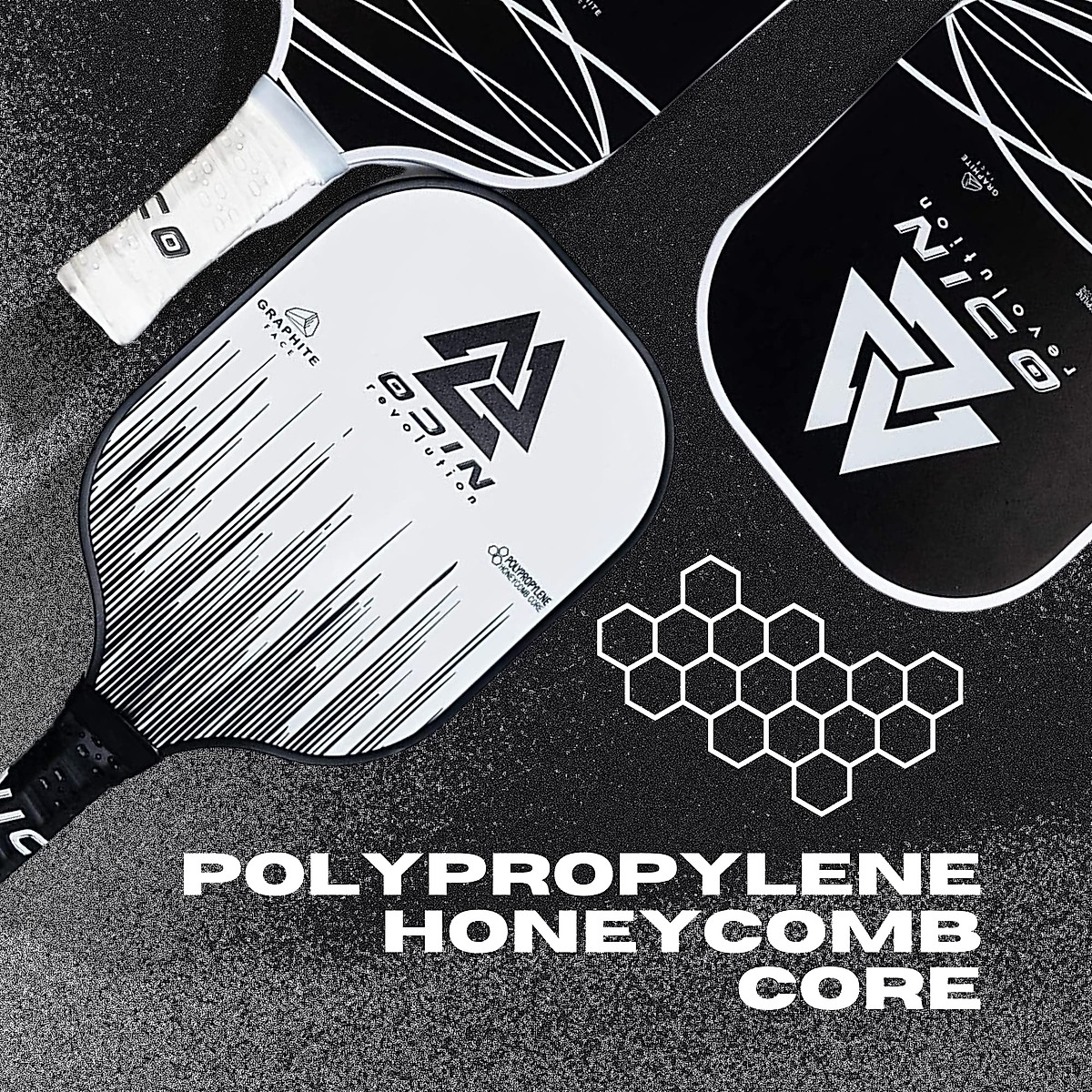 Odin Pickleball Paddles Set of 2 Premium Graphite Polypropylene Honeycomb Core Pickle Ball Paddles - 3 Balls Ultra Cushion Grip - Pickleball Racket Case Bag - Gift for Men Women Indoor Outdoor Games