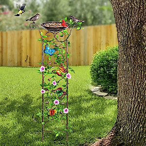Desgully Bird Bath with Garden Trellis for Climbing Plants Outdoor, with Decorative Butterflies Free Standing Detachable Bird Feeder Bowl Bird Baths for Outdoors Antique Iron