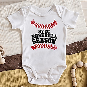Baffle Custom Baseball Onesie, MY FIRST BASEBALL SEASON (Name & Number on Back), Personalized Baby Onesie, Unisex Onesie (3M, WHITE LONG SLEEVE)