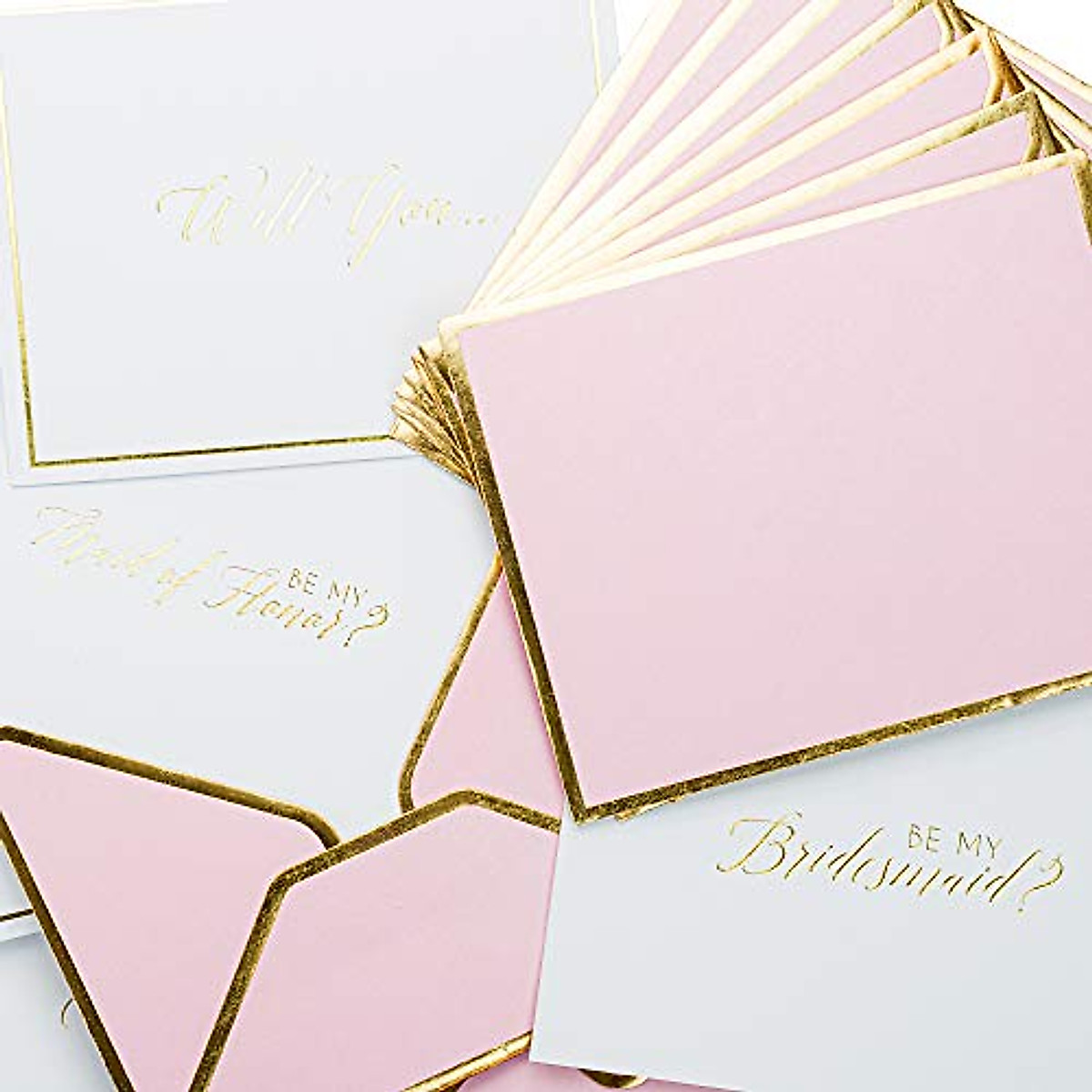 VP Products Bridesmaid Proposal Cards Set of 8 – Will You Be My Bridesmaid+Maid of Honor Card–For Bridesmaid Proposal Box Bridesmaid Gifts - Gold and Rose Gold Foil – Size 4.25 x 5.5” (Pink/Gold)