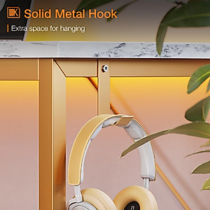 ODK Computer Desk Large Office Desk, 63 Inch Gaming Desk with Storage, Modern PC Desk Work Table with Headphone Hook for Home Office, Spliced Board, White + White Leg