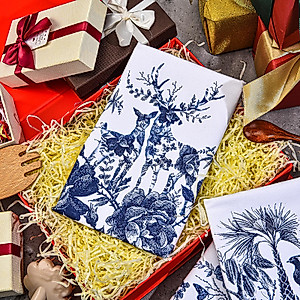 6 Pieces Chinese Style Kitchen Tea Towels, Chinoiserie Dish Towels Kitchen Bar Towels Animal Peacock Elk Flower, Chinese New Year Hand Towel Spring Festival Large Plate Cloth Set, White and Blue