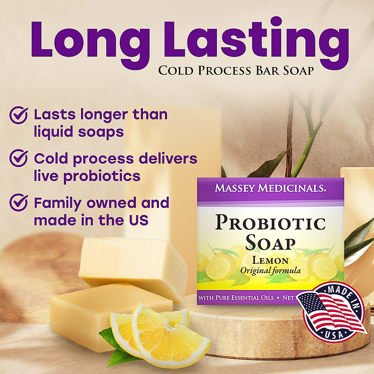 Candida Freedom Massey’s CF 100% Natural Probiotic Soap - Powerful Tea Tree and Lemon Body Soap - 4oz Lemon Scent