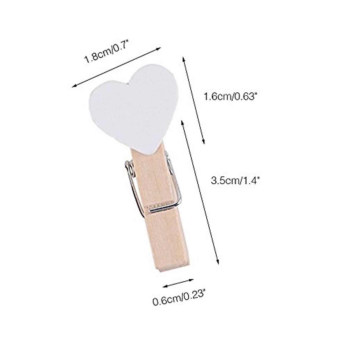 100 Pcs White Mini Wooden Heart Clothespins 3.5 cm with Spring Wooden Photo Paper Pegs Craft Clips for Wedding Party Decor with 100 Feet Jute Twine