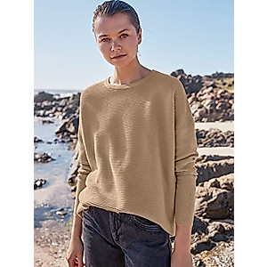 ANRABESS Women's Oversized Crewneck Sweaters Long Batwing Sleeve Ribbed Slouchy Casual Jumper with Slit Pullover Top Fashion 2023 Fall Winter 725shenxing-L Khaki