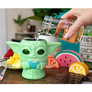 Geeki Tikis Star Wars: The Mandalorian Grogu with Cookie Ceramic Mug | 16 Ounces