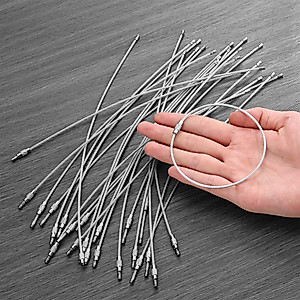 10 Inch Wire Keychain Cable,Large Stainless Steel Key Ring Loop Holder,Nylon Coated Screw Lock Key Rings,2mm Heavy Duty,Pack of 20,Silver