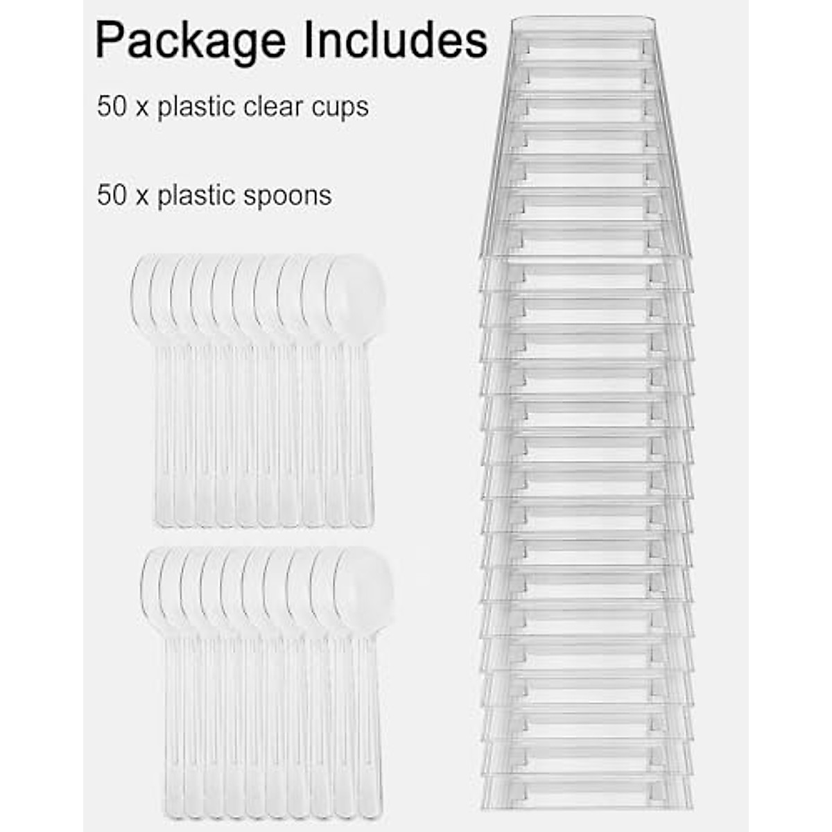 Wnqou 60ml Clear Dessert Cups with Spoons,50Pcs Reusable Plastic Dessert Cups,Mini Serving Bowl for Desserts Mousses,Puddings,Party ﻿