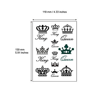 SanerLian Waterproof Temporary Fake Tattoo Stickers Classic King Queen Crown Design Set of 2