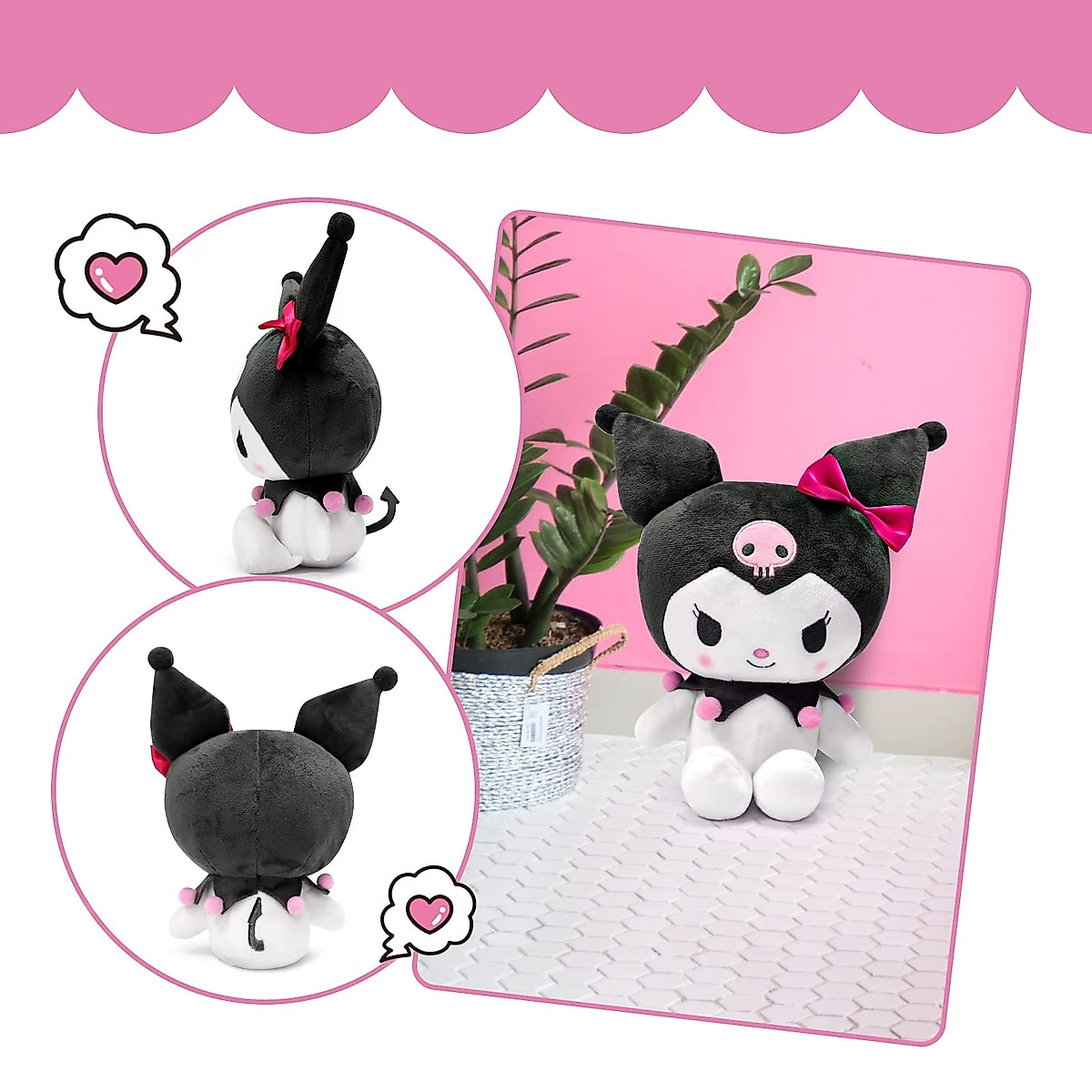 Kawaii Anime Plush Doll 10", Cartoon Stuffed Animal Figure Pillow Toy,Super Cute Plushies Gift for Girls Teens Fans Birthday Decoration (Black Kuro)