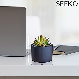 SEEKO Succulents Artificial Succulent Plants in Ceramic Pots (3 Pack) Faux Potted Plant Décor, Black Bathroom Décor, Home Décor Gifts, Small Fake Desk Plant for Home Office, Kitchen or Book Shelf