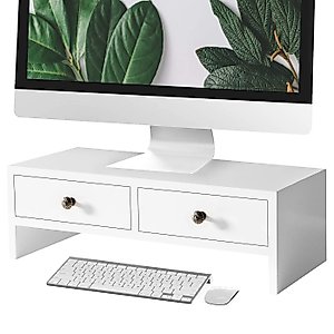 WELLAND Monitor Stand Riser with Drawers, Computer Monitor Stand, Desktop Organizer Stand for Laptop, PC, Office Supplies, White