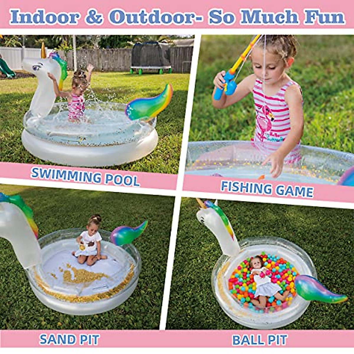 FUNFEED Inflatable Kiddie Pool, Unicorn Swimming Pool for Kiddie, Baby, Toddler, 75" X46" X37", for Ages 3+, Outdoor, Indoor, Garden, Backyard, Summer Water Party (Inflatable Unicorn Kiddie Pool)