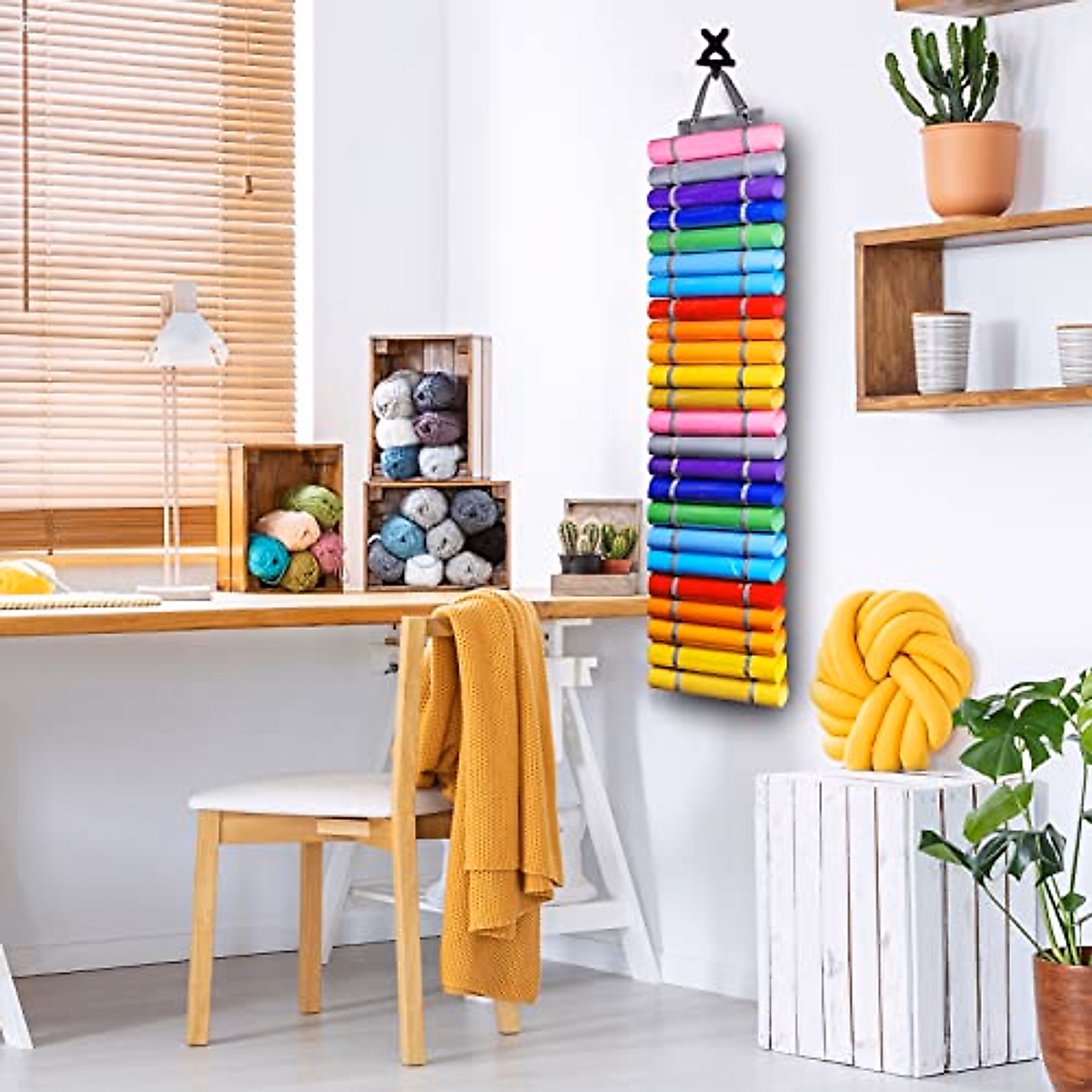 AROUY Vinyl Storage Organizer - Vinyl Roll Holder Wall Mount/Over The Door, Craft Vinyl Storage Rack, Hanging Organizer Storage with 24 Roll Compartments (24 - Gray)