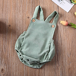 TSEXIEFOOFU Newborn Baby Boy Girl Cotton Line Sleeveless Straps Bodysuit Romper Jumpsuit Outfits Long Sleeve Clothes (Corduroy-Green, 0-3 Months)