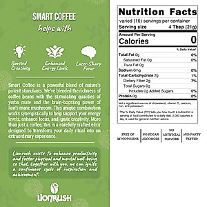 Yerba Mate Coffee with Lion's Mane Mushroom by Lion Rush - Enhanced Ground Dark Roast - Increase Energy, Focus & Creativity - Low Acid, High Antioxidants, Keto, Reduce Cravings, Non-GMO - 12 oz Pack