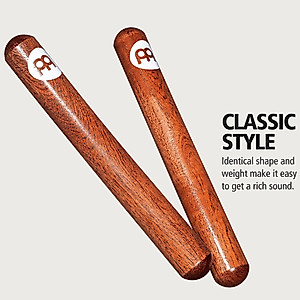 Meinl Percussion Select Hardwood Claves Musical Instrument Sticks — NOT Made in China — for Live, Studio and Classrooms, 2-Year Warranty (CL1RW)