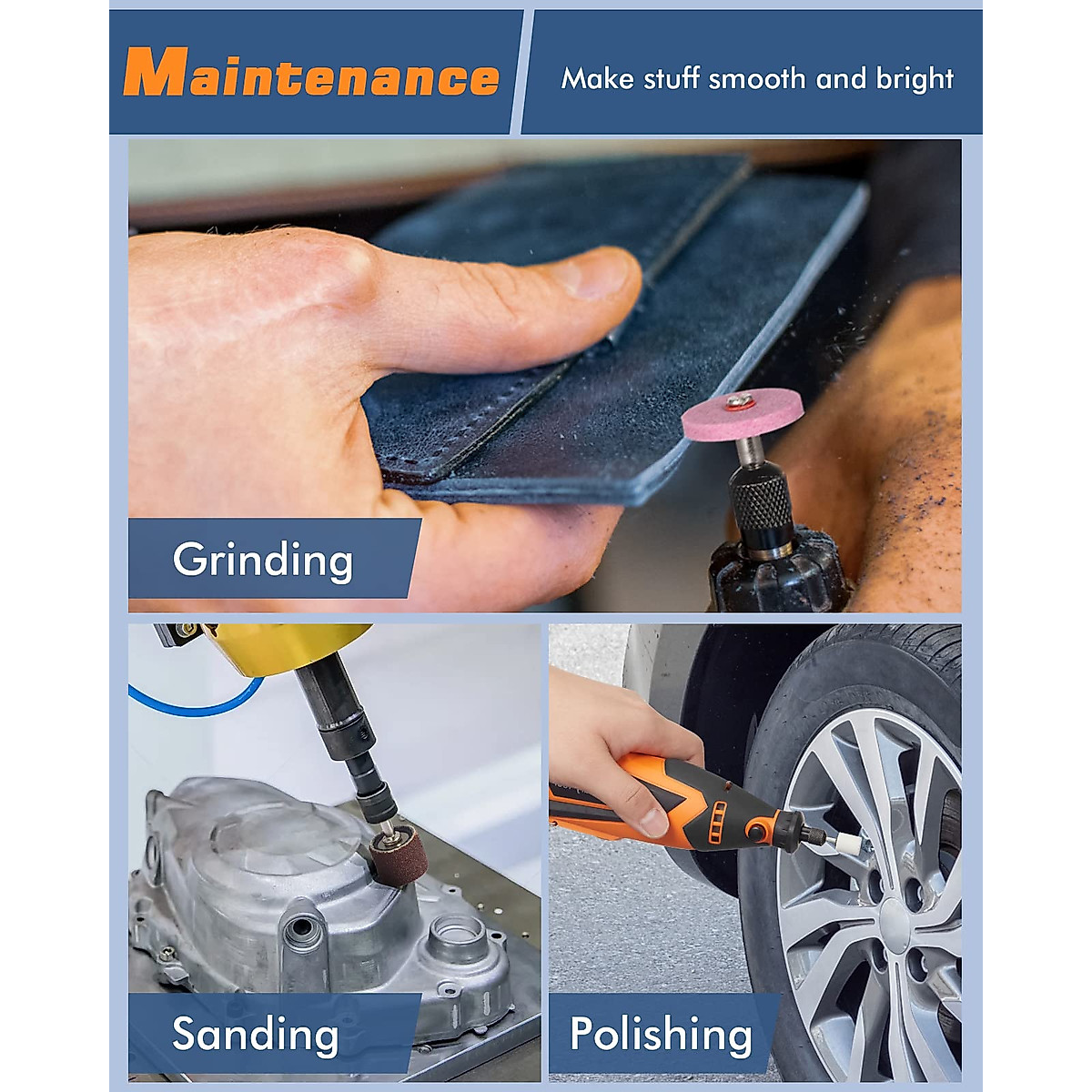 CHILEAD Rotary Tool Accessories Kit, 500 Pcs Accessory Set, 1/8"(3.2mm) Diameter Shanks, Universal Fitment Bits for Easy Cutting, Sanding, Grinding, Sharpening, Carving, Drilling, Polishing, Engraving