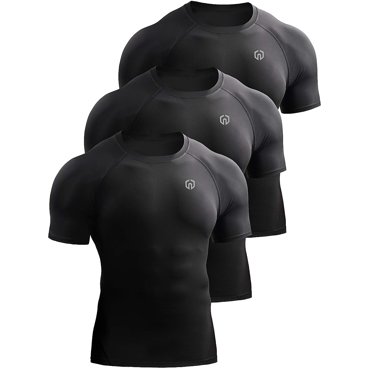 NELEUS Men's 3 Pack Compression Baselayer Athletic Workout T Shirts,5022,Black,Black,Black,XL