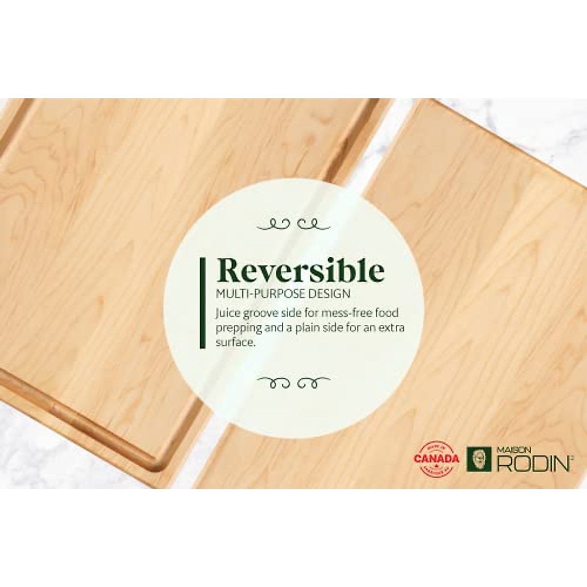 MAISON RODIN Large Wood Cutting Board 16"x12"x3/4", Canadian Maple Wood, Carving & Chopping Wooden Board with Juice Groove, Made in Canada, Charcuterie boards, Kitchen Essentials