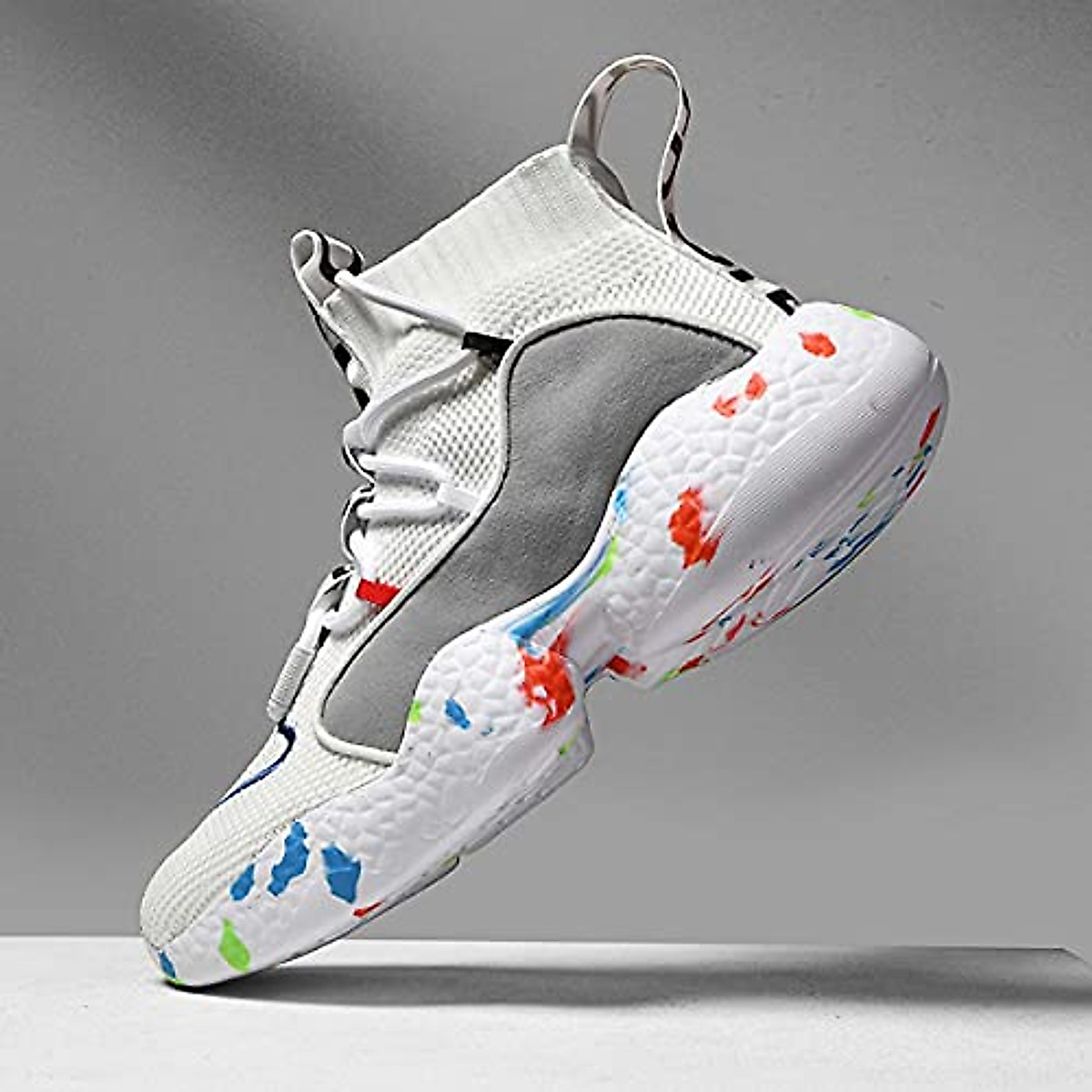 HYDLONGR Women‘s Men's Breathable High-Top Knitted Mesh Lightweight Couple Running Shoes Fashion Walking Training Shoes Comfortable Casual Shoes Camouflage White 10.5 Women/ 8.5 Men