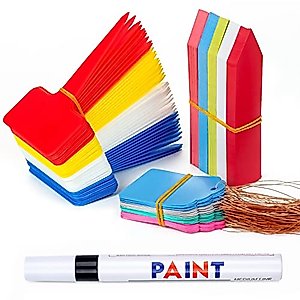 OneLeaf 200 Pcs 4" Plant Labels Waterproof Plastic Plant Tags for Seedlings with Permanet Marking Pen, Colorful Plant Tags for Gardeners
