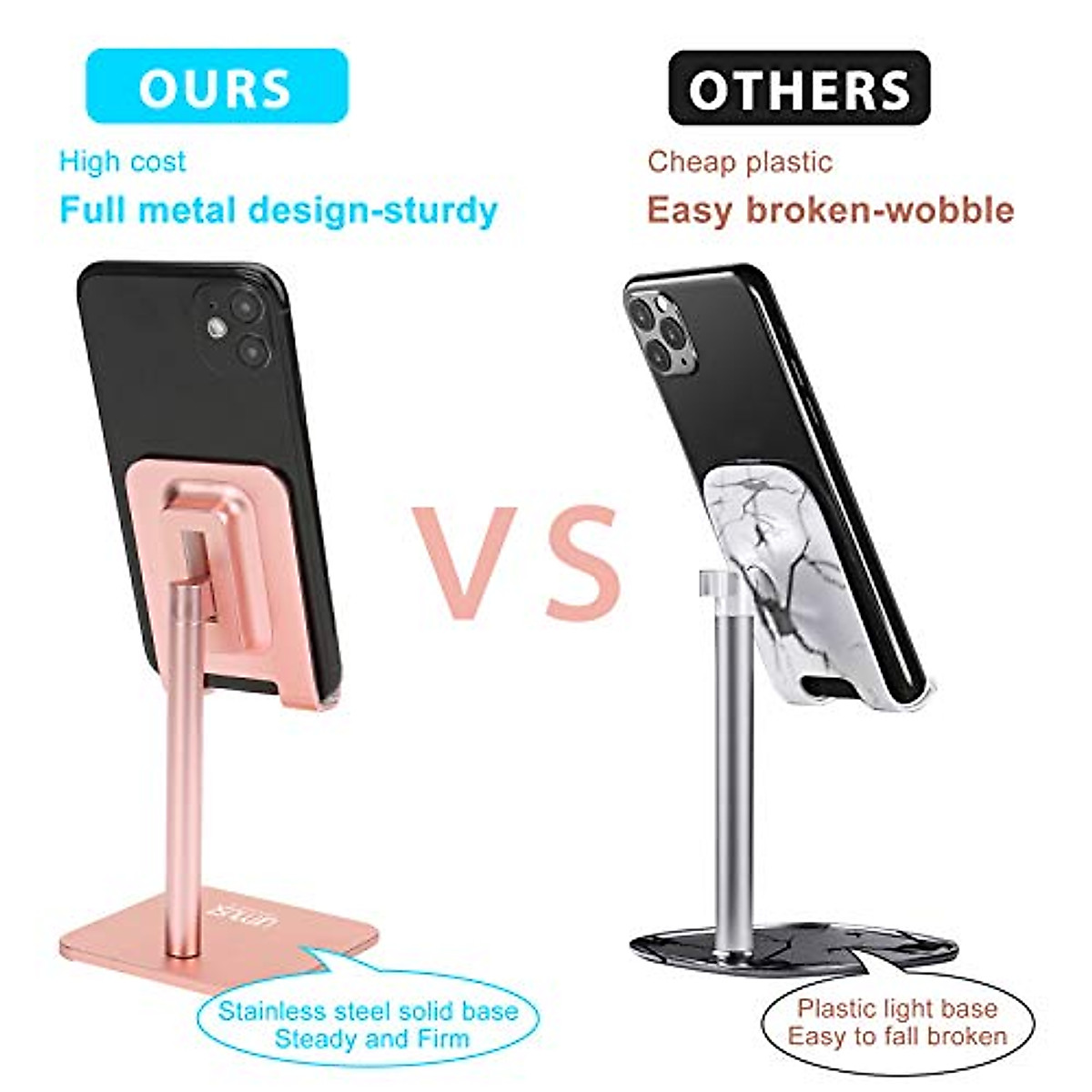Urmust Cell Phone Stand Angle Adjustable Phone Stand for Desk Phone Holder for Office Tablet Stand Compatible for iPhone 14 13 12 11 Pro Max X Xr 8 Plus 7 6(Rose Gold)