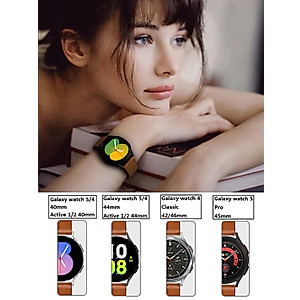 （4 Pack） Leather Band for Galaxy Watch 5 Pro 45mm/4 Classic 46mm 42mm Bands, 20mm Watch Strap Compatible for Samsung Galaxy Watch 5/4 40mm 44mm/Active 2/3 41mm Band, Brown,Coffee,Black,Blue