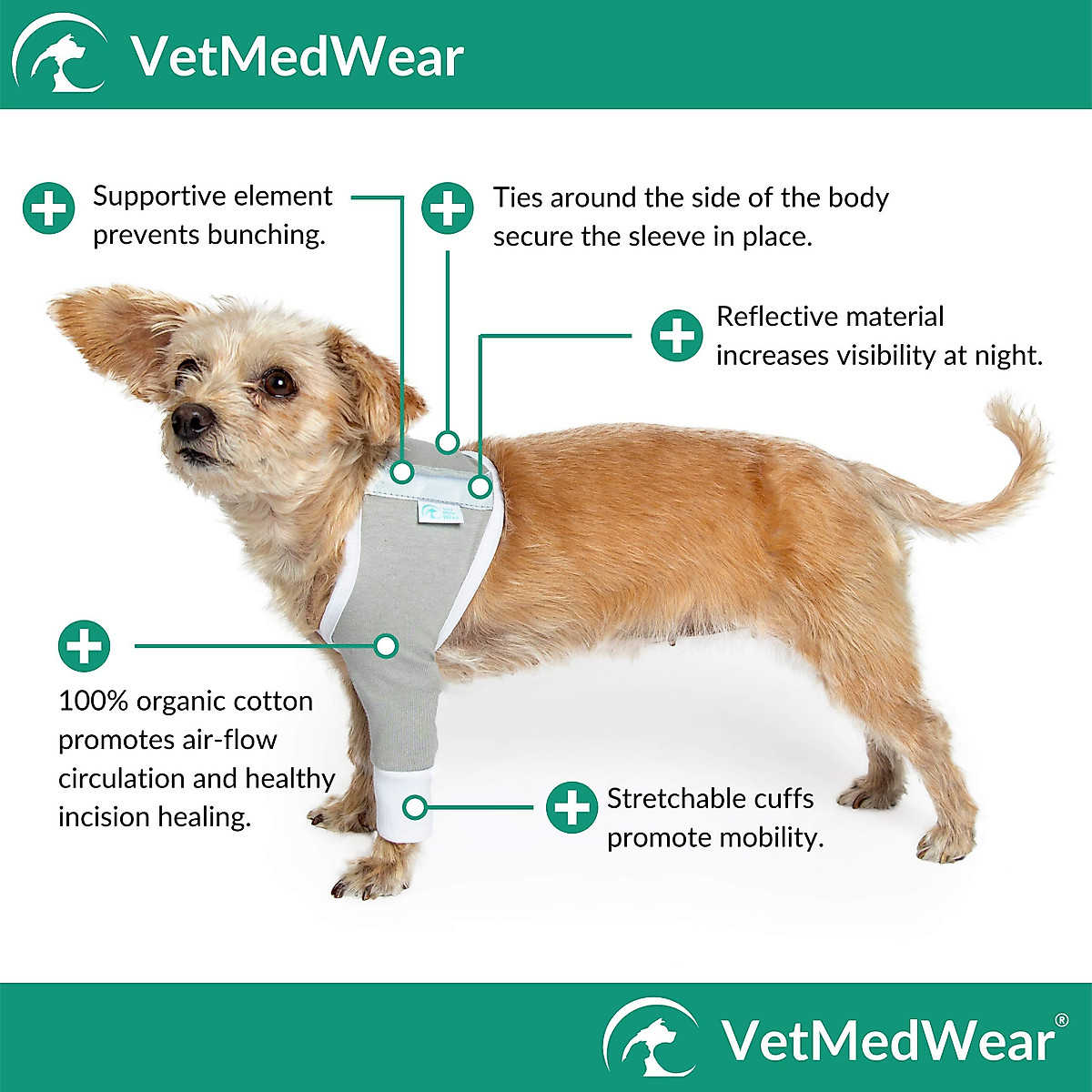 VetMedWear Shoulder Protective Sleeve for Dogs - E-Collar Alternative - After Surgery Wear - for Hot Spots, Wounds, Bandages, and Other Skin Conditions (S - Short Sleeve, Teal Green)