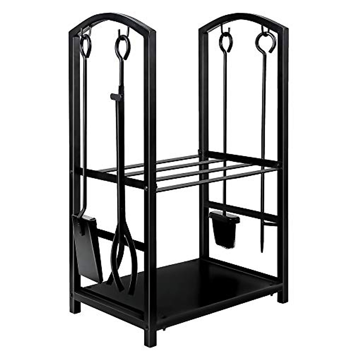 WBHome Firewood Rack with 4 Tools - Iron Fire Log Holder Storage Set Includes Brush, Shovel, Poker, and Tongs, 17 x 29 x 12 inches, for Indoor/Outdoor