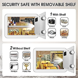 1.0 Cu ft Safe Box, Home Safe, Digital Home Security Safe Box with KEYS & NUMERIC KEYPAD, Personal Safe for Home Documents, Money Jewelry, Valuables (White)