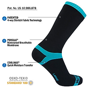 DexShell Waterproof Socks Coolmax Cushioning Inner Hiking Trekking For Men and Women, Coolvent Aqua Blue Stripe, Mid Calf Unisex Large
