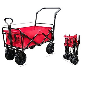 Suuim Garden Wagon Folding Wagon Utility Wagon Foldable Garden Trolley Wagon Heavy Duty Garden Cart with 4 Wheels Beach Wagon Pull Wagon Truck Collapsible W