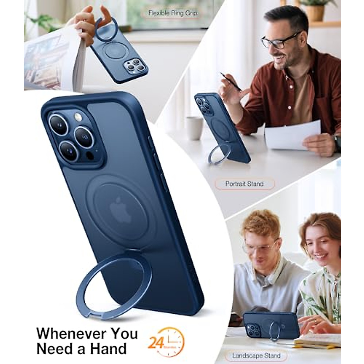 TORRAS Magnetic Ostand for iPhone 14 Pro Max Case [Compatible with Magsafe] with Stand, [Military Grade Drop Protection] Shockproof Translucent Back Slim Protective Phone Case (2022), Blue