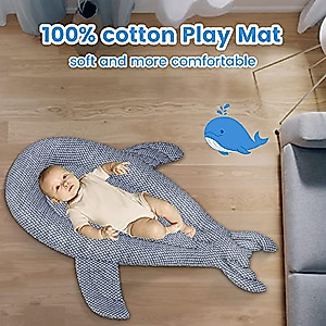 Hiseeme Baby Play Mats for Floor,Baby Lounger for Cover,100% Cotton Premium Breathable Whales Mat,Sleeping Bed Cover for Newborn,Machine Washable, Polyester,（Grey）