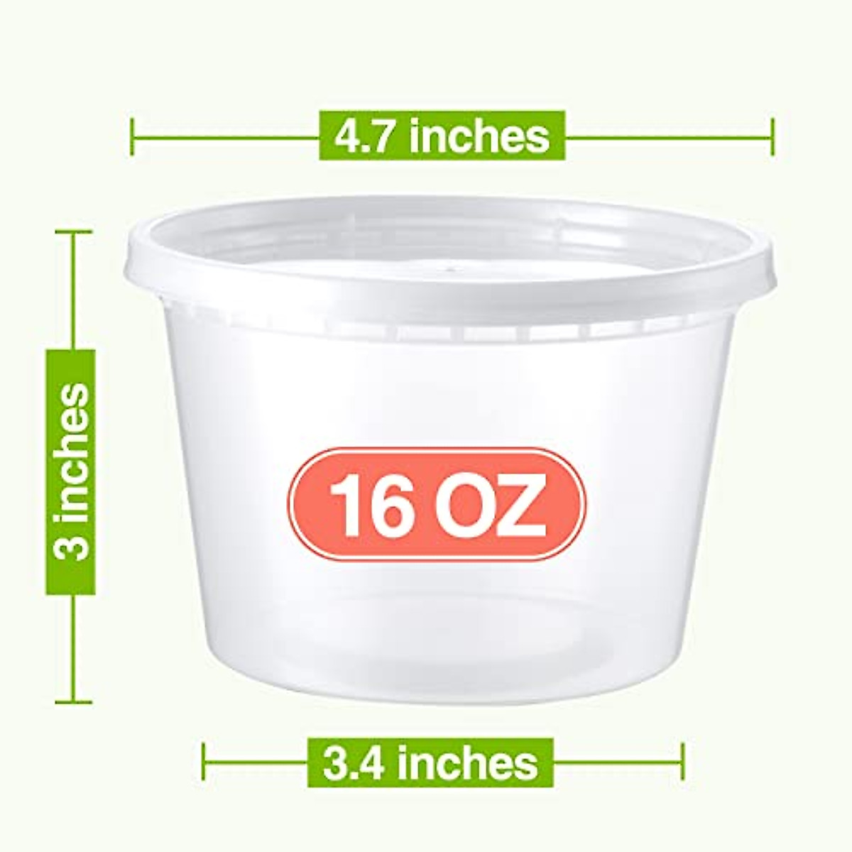 NEEBAKE 16 Oz Deli-Containers-with-Lids: [60 Set] Plastic Food-Storage-Containers-with-Lids, Microwaveable & Freezer Safe To-Go-Containers, Leak-proof BPA-Free Soup Overnight Oats Meal-Prep-Cont