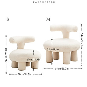 Lamb Wool Accent Chairs, Modern Solid Wood Frame Upholstered Chair with Backrest,Comfy Ergonomic Chair for Living Room Bedroom Home Office (M, White-C)