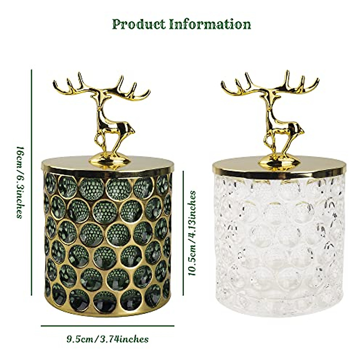 Ezebesta 2PCS Vintage Bathroom Canisters Luxury Small Thick Glass Jar Set Qtip Holder Dispenser for Cotton Ball & Pads Storage Organization Beautiful Decor