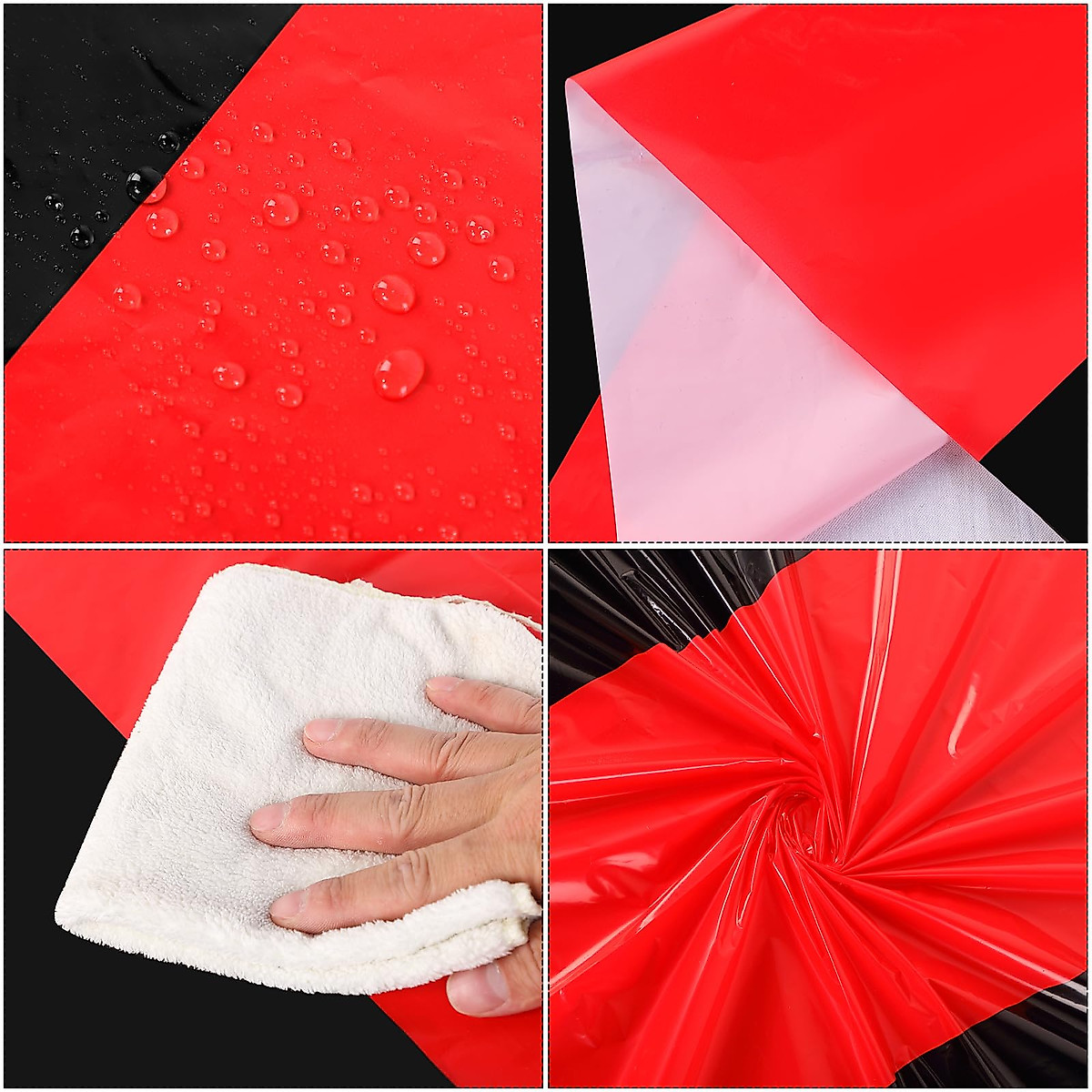 Oudain Christmas Disposable Plastic Tablecloths 54" x 108" for Rectangle Tables Cloths Waterproof Table Cover for Thanksgiving Day Wedding Birthdays Decoration(Black, Red,3 Pcs)