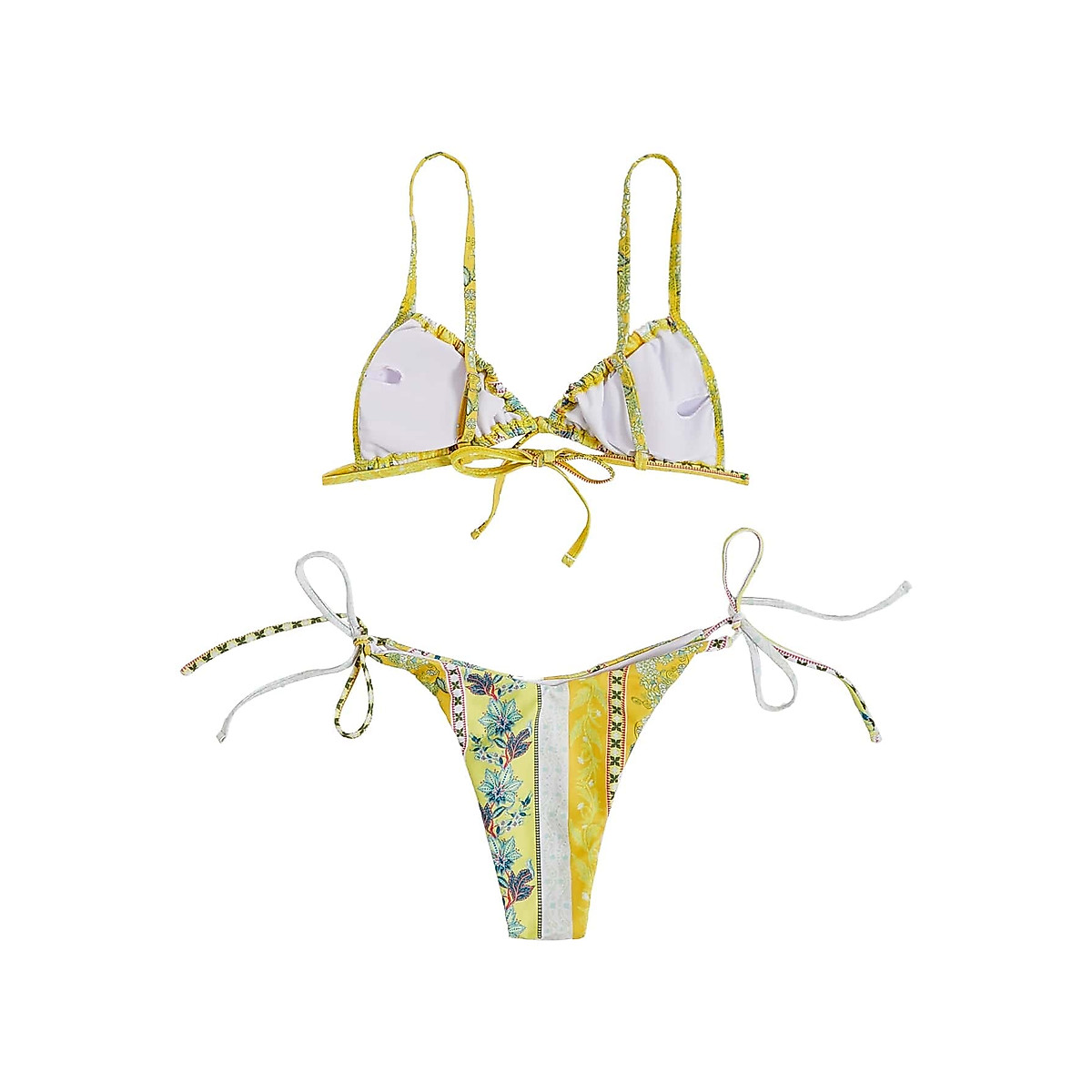 WDIRARA Women's Floral Print Tie Side Swimwear Straps Bikini Sets Swimsuits Yellow Floral M