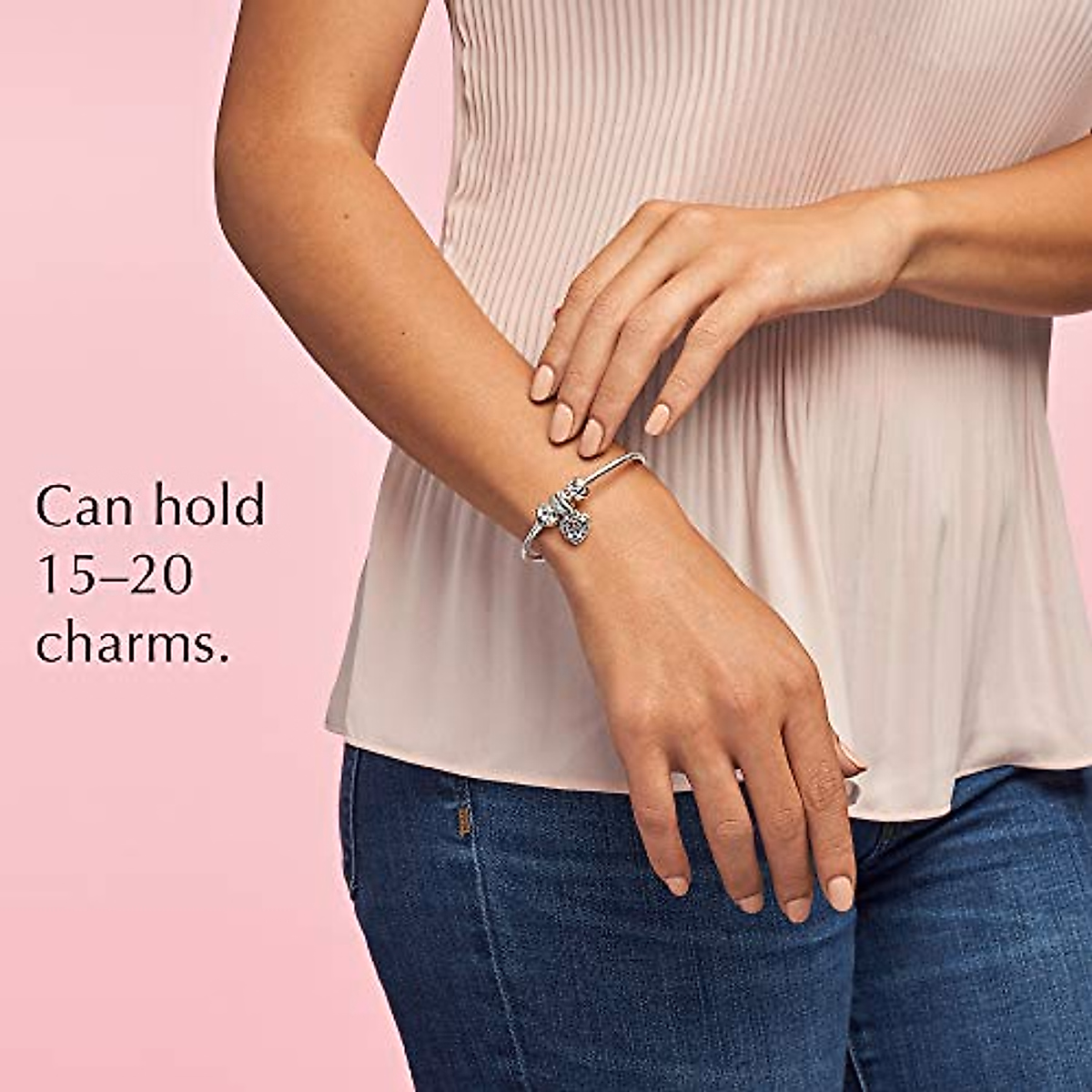 PANDORA Jewelry Smooth Moments Snake Chain Charm Sterling Silver Bracelet, 8.3"