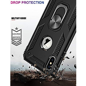 LUMARKE iPhone X Case,iPhone Xs Case with Glass Screen Protector,Military Grade 16ft. Drop Tested Cover with Magnetic Kickstand Protective Phone Case for iPhone Xs/iPhone X Black