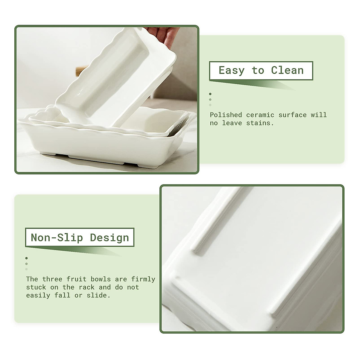 3 Tier Ceramic Fruit Bowl, Large Fruit Basket for Kitchen, White Storage Bowls for Kitchen and Home Decor