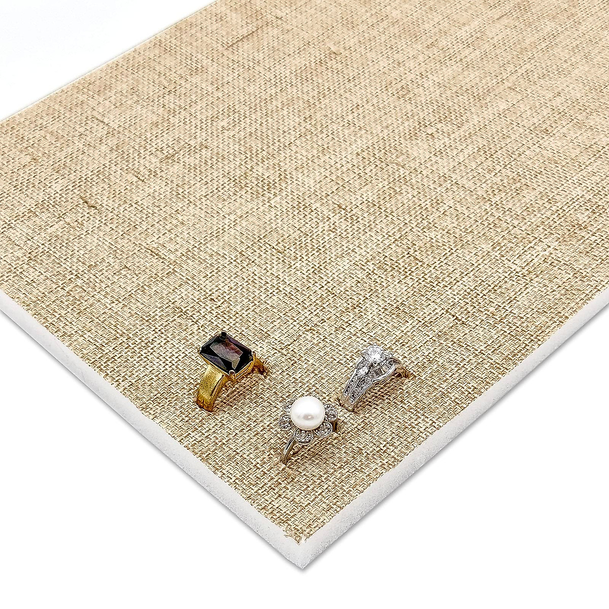 6-Pack Jewelry Display Foam Pad, Tray Insert - 72 Rings Holder Slots - Beige Burlap (14x7 Full Size) by TheDisplayGuys