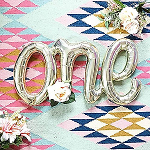 Longfun One Balloon (White Gold) One Balloon Banner One Script Balloon Garland White Gold First Birthday Party Decorations First Birthday Party Supplies
