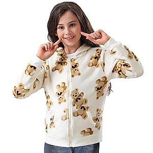 V.&GRIN Girl Zip up Hoodie Sweatshirt Soft Fuzzy Fleece Jacket with Pocket for Girls 5-16 Years(Little Bear10-12)