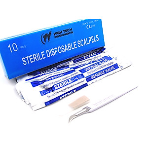 Disposable Scalpels High-Carbon Steel Blades, Plastic Graduated Handle, Sterile, Individually Foil Wrapped, Box of 10 (Disposable Scalpel #12)