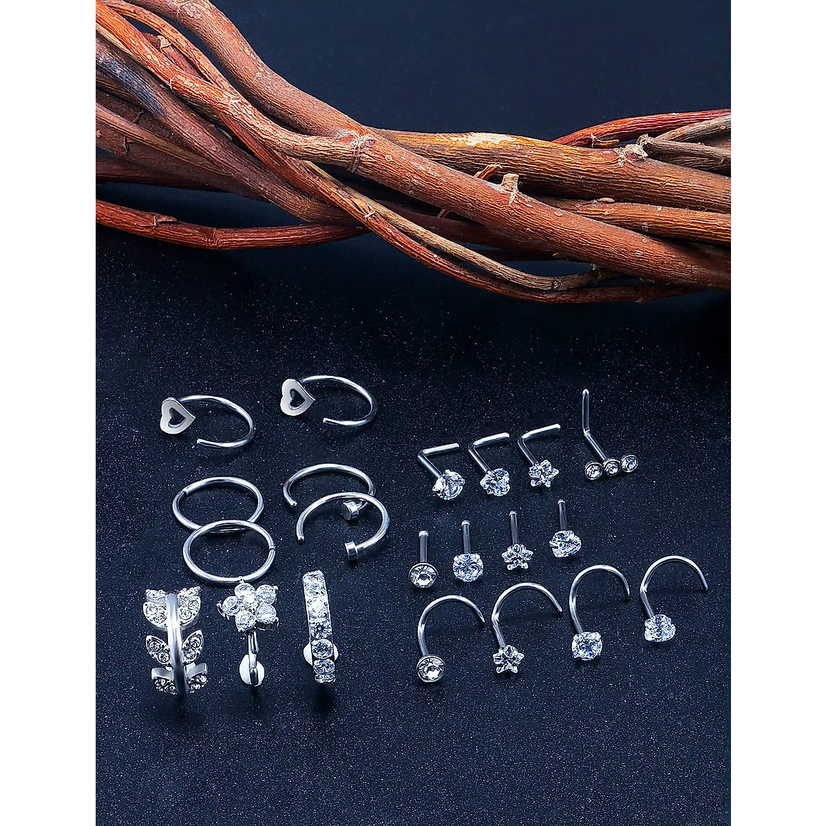 Hoeudjo 20G Nose Rings for Women Surgical Steel Nose Piercing Jewelry Hoop Nose Ring L Shaped Nose Studs Screw for Men