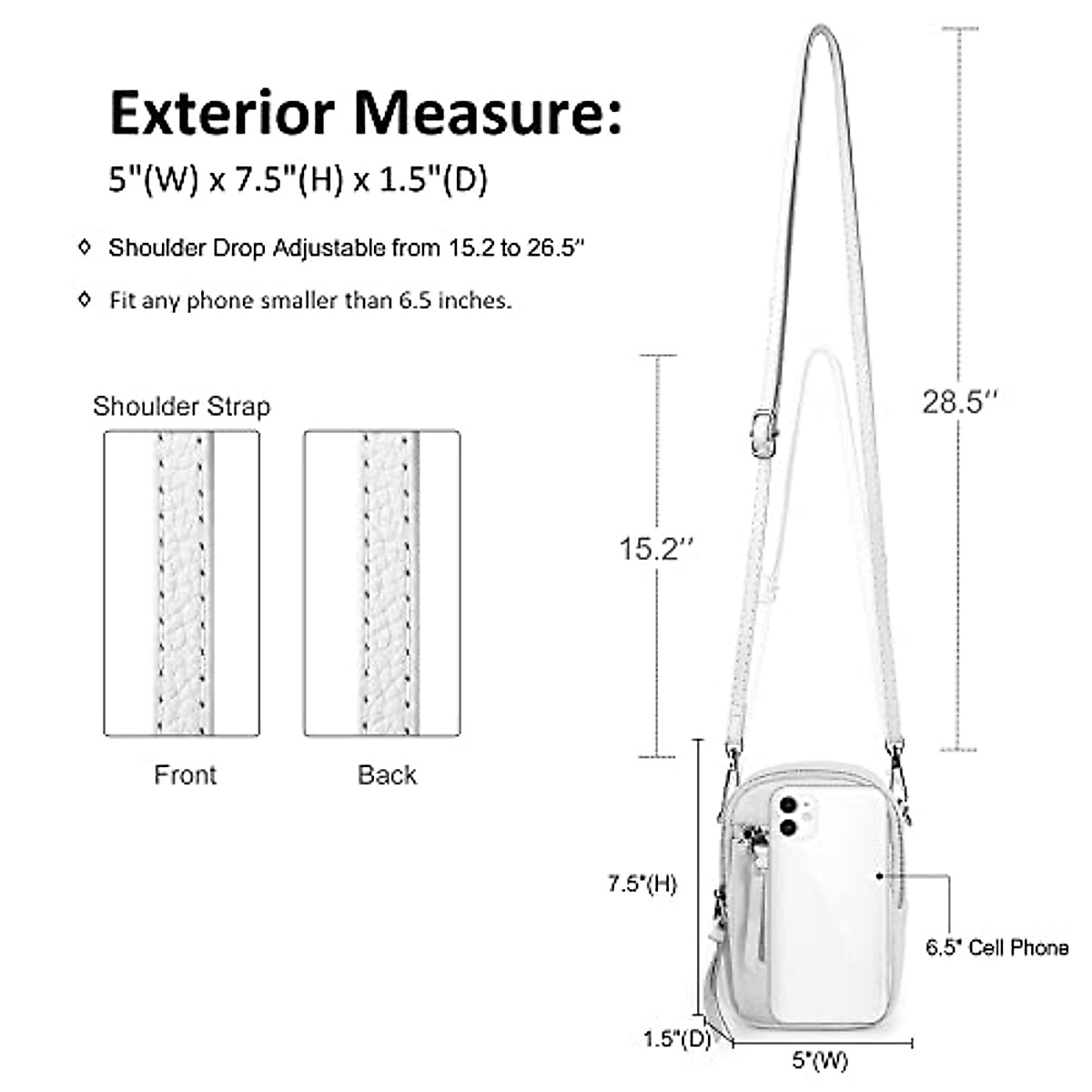 befen Small Genuine Leather Crossbody Bag Wallet purse with Cell Phone Pocket for Women White